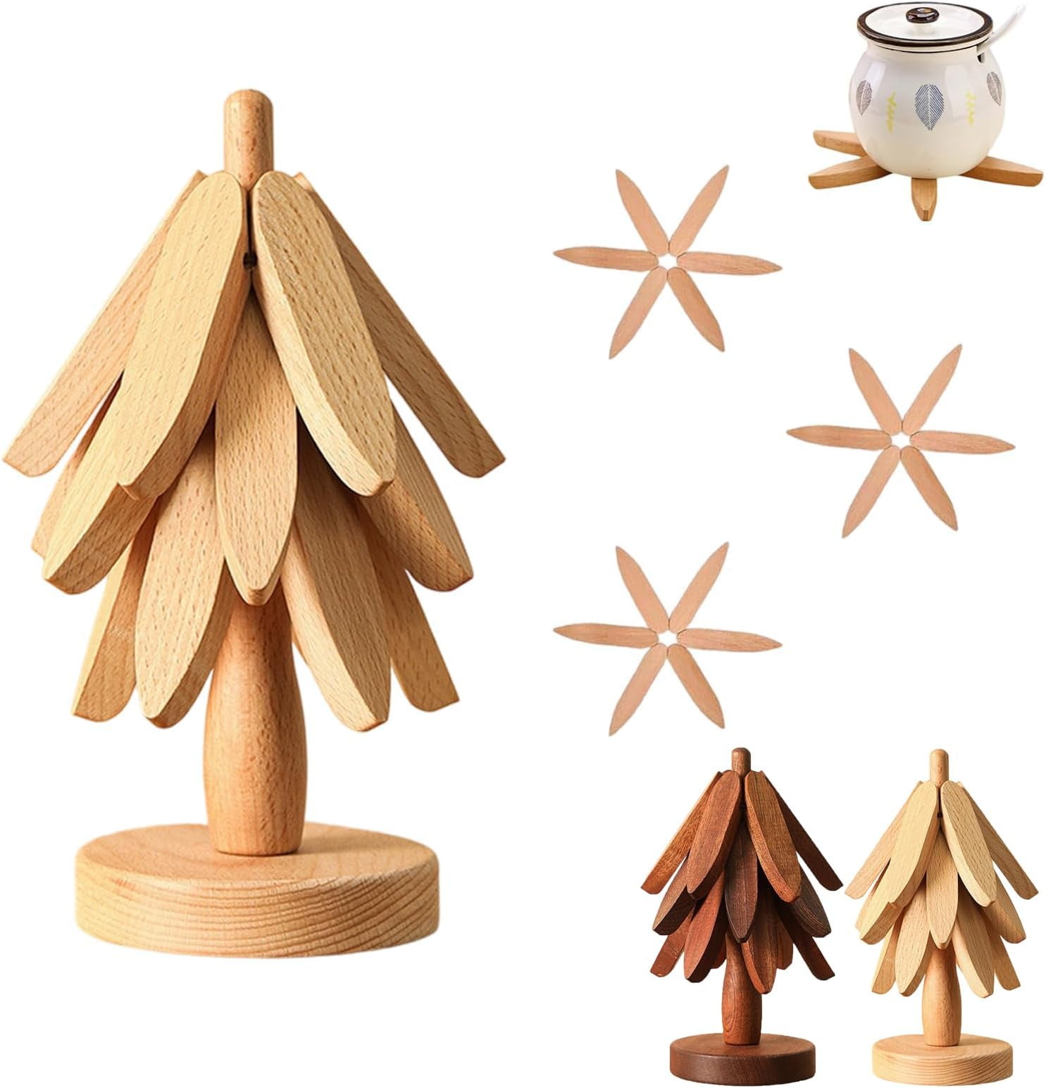 Tree Trivet Set, 3/4/5 Wooden Trivets & 1 Stand Like a Christmas Tree ...