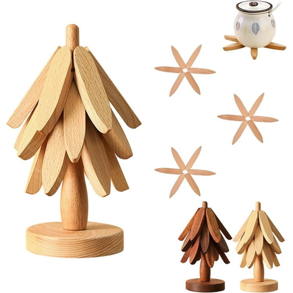 Tree Trivet Set, 3/4/5 Wooden Trivets & 1 Stand Like a Christmas Tree ...