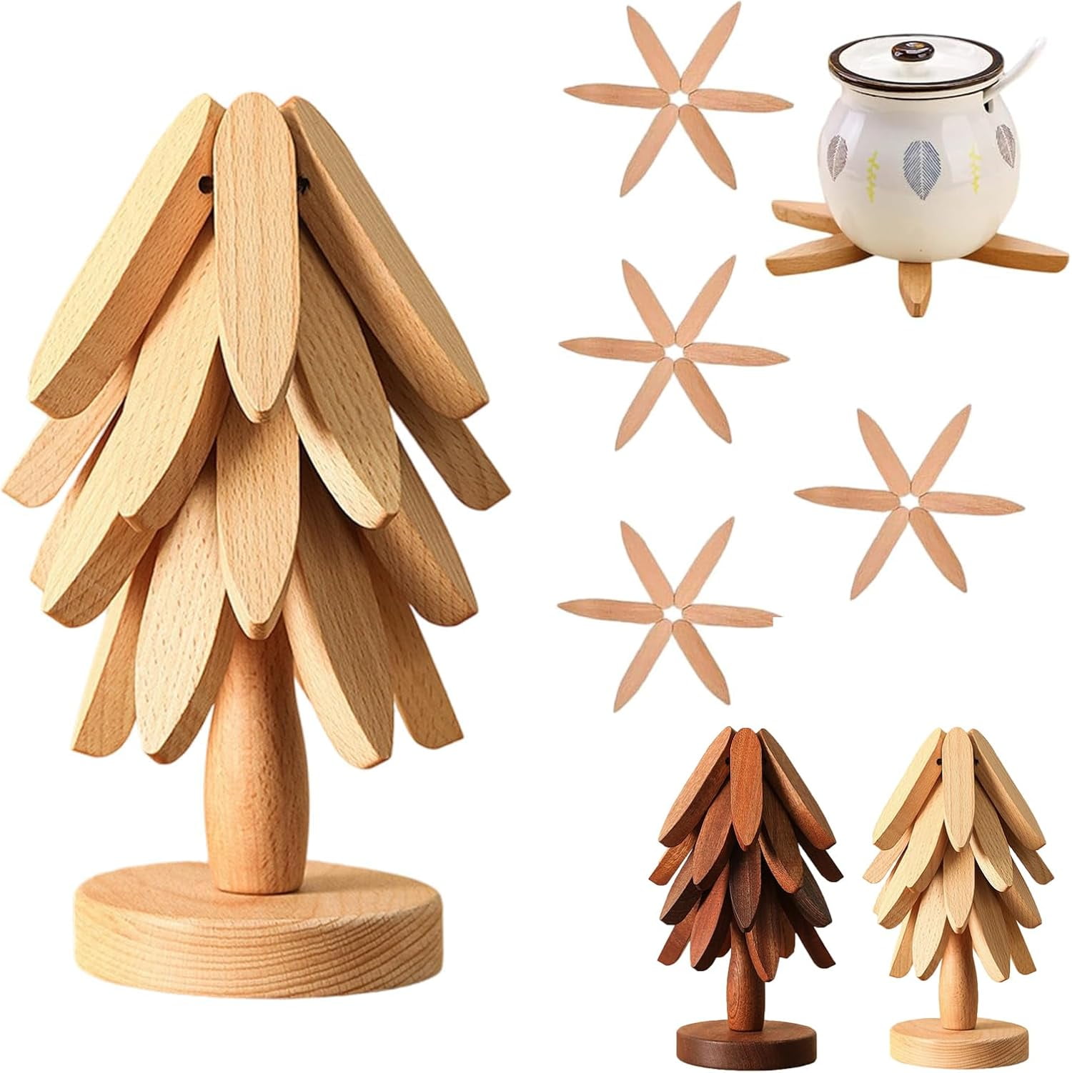 Tree Trivet Set, 3/4/5 Wooden Trivets & 1 Stand Like a Christmas Tree ...