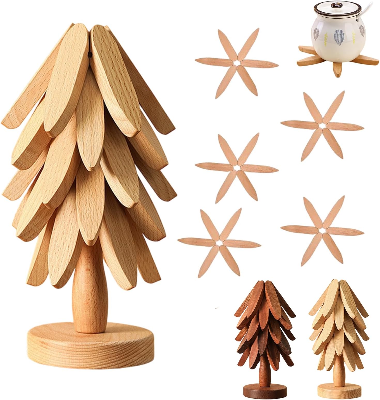 Tree Trivet Set, 3/4/5 Wooden Trivets & 1 Stand Like a Christmas Tree ...