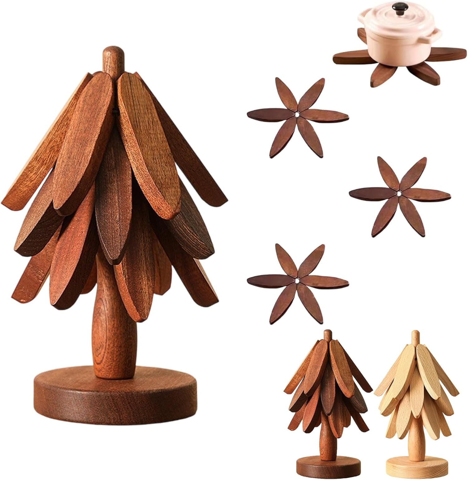 Tree Trivet Set, 3/4/5 Wooden Trivets & 1 Stand Like a Christmas Tree ...