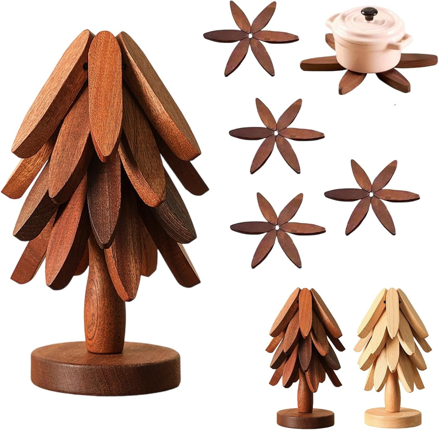Tree Trivet Set, 3/4/5 Wooden Trivets & 1 Stand Like a Christmas Tree ...
