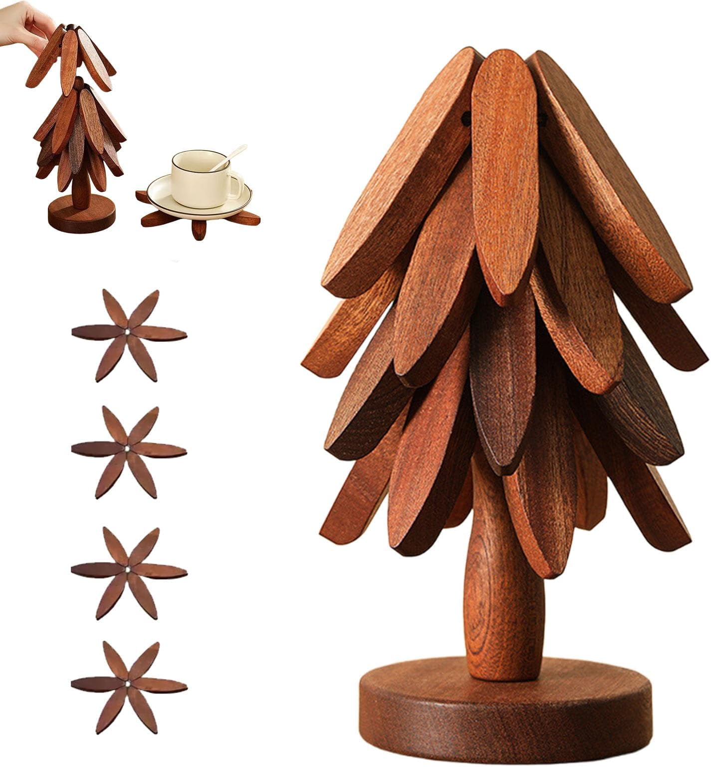 Tree Trivet Set - 5 Wooden Trivets & 1 Stand Like a Christmas Tree ...