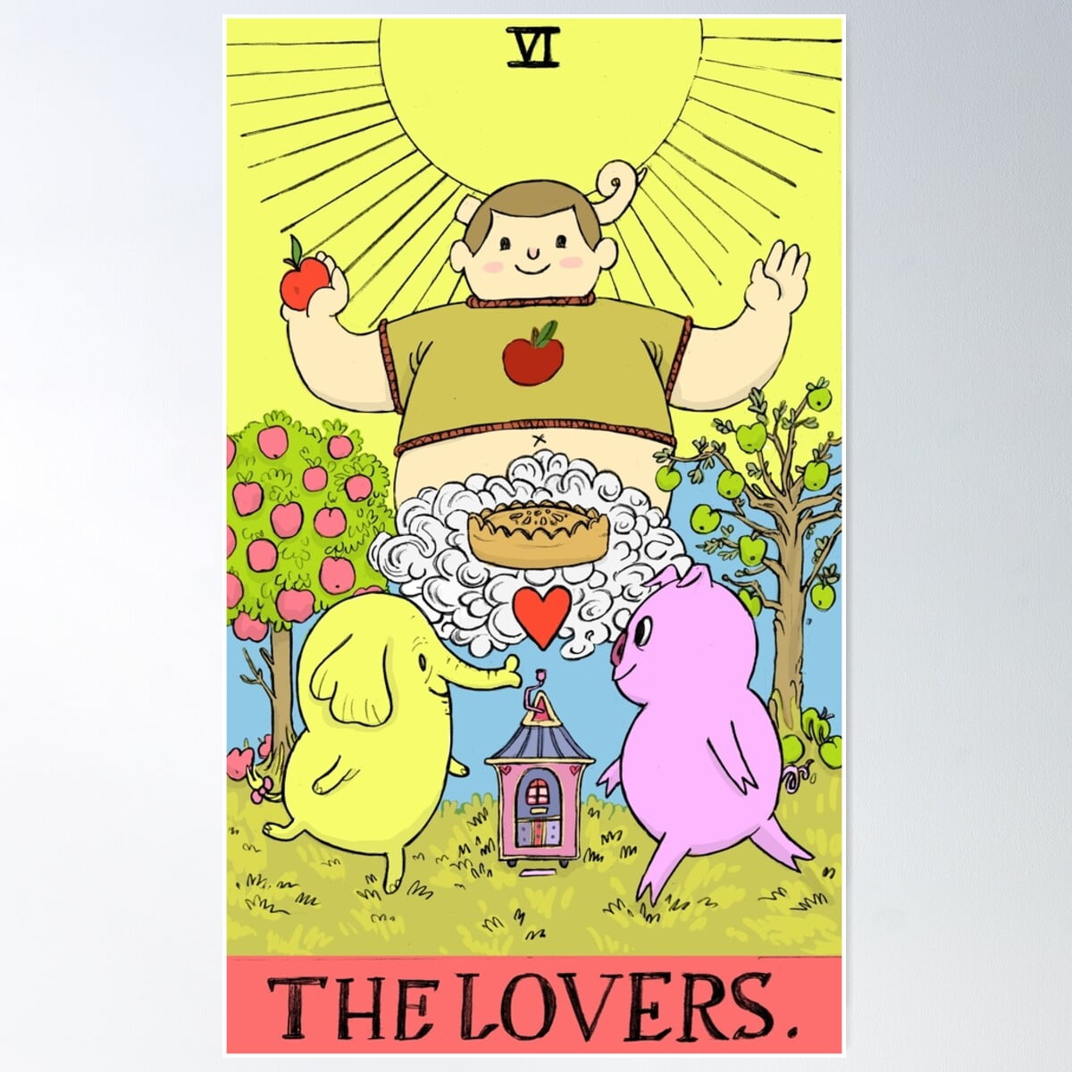 Tree Trunks & Mr Pig As The Lovers Tarot Poster Wall Art, Modern Wall ...