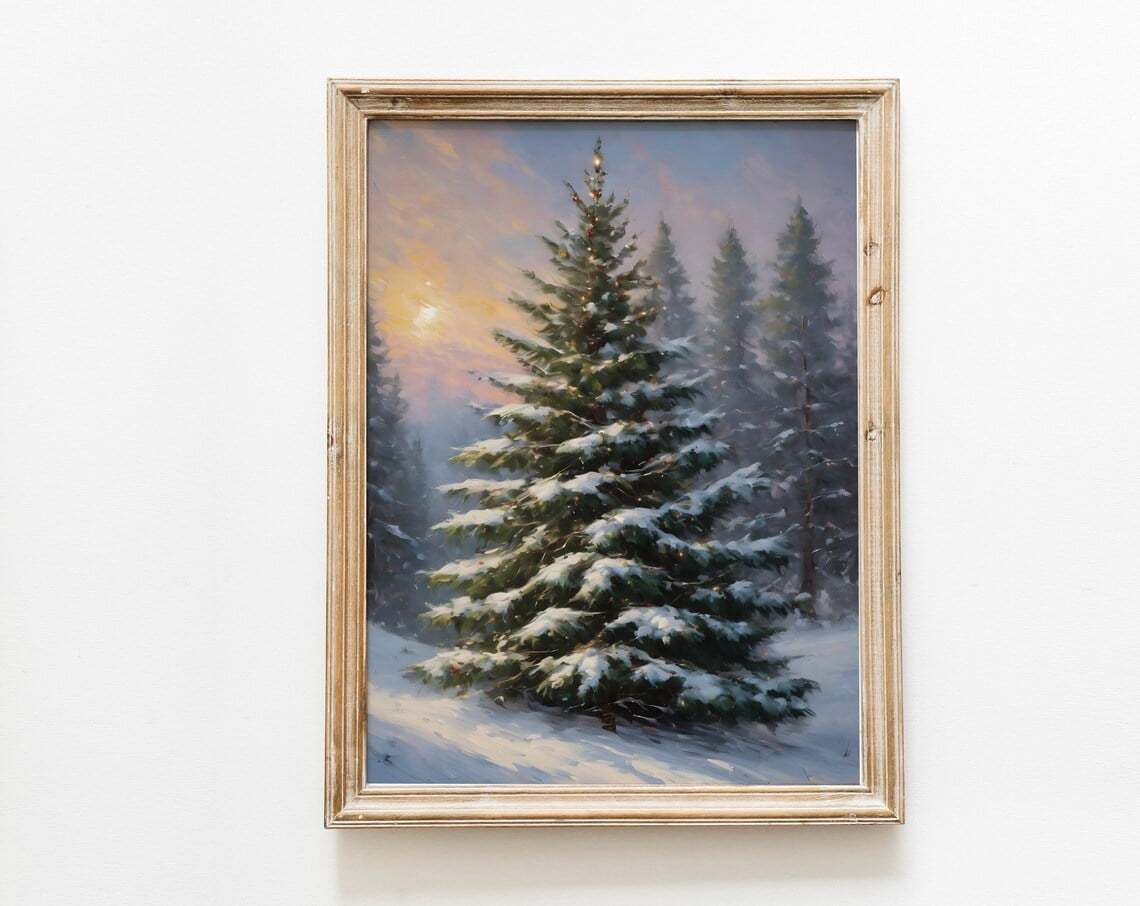Tree Vintage Painting Print, Snow Spruce Poster For, Vintage Art, Wall ...