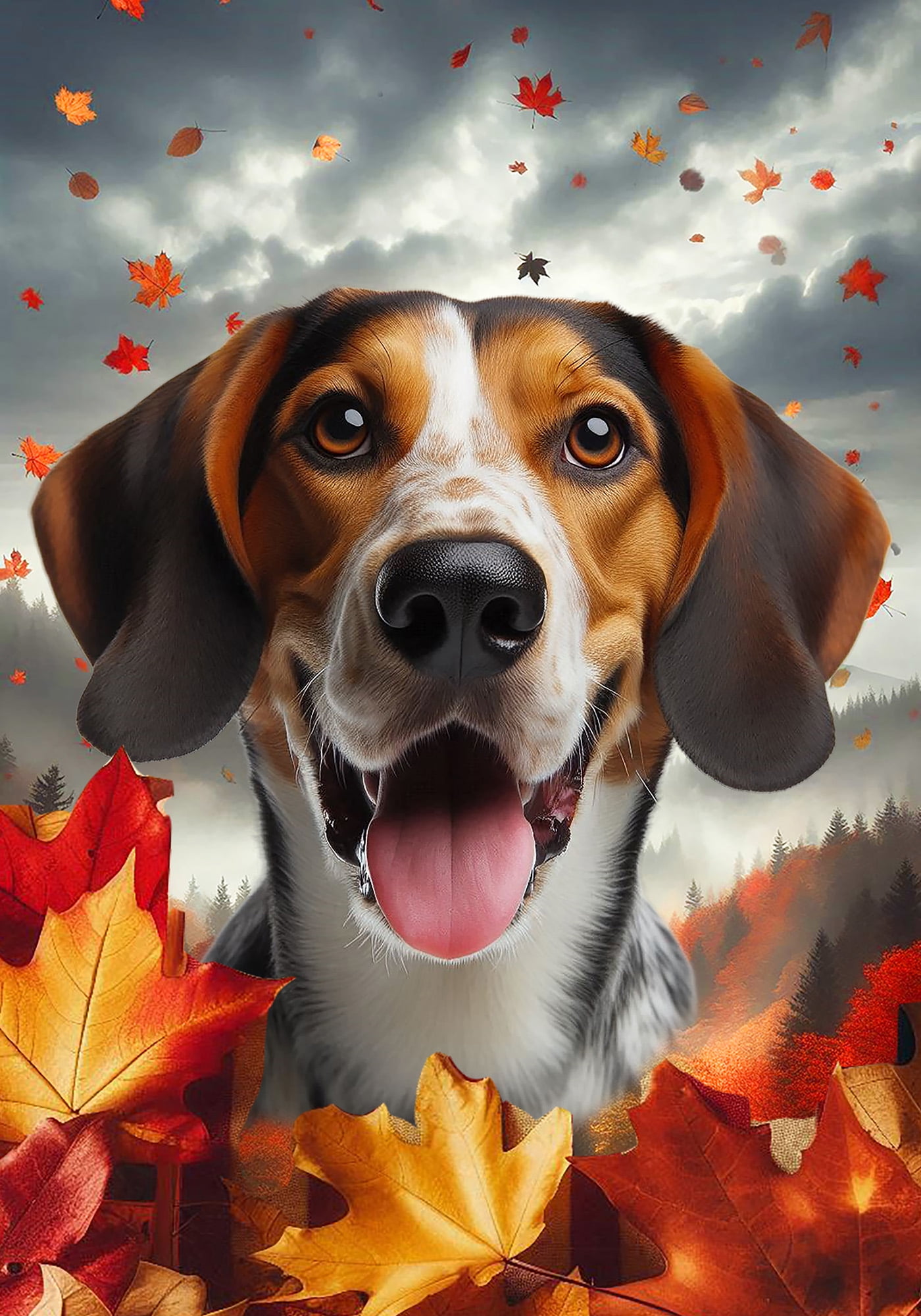 Tree Walker Coonhound - Best of Breed Fall Leaves Outdoor House Flag 28 ...