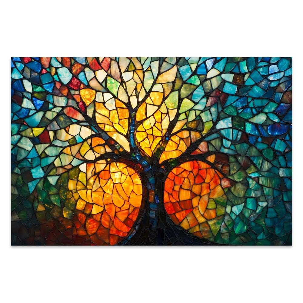 Tree Wall Art, Mosaic Style Painting Abstract Canvas Wall Art Landscape ...