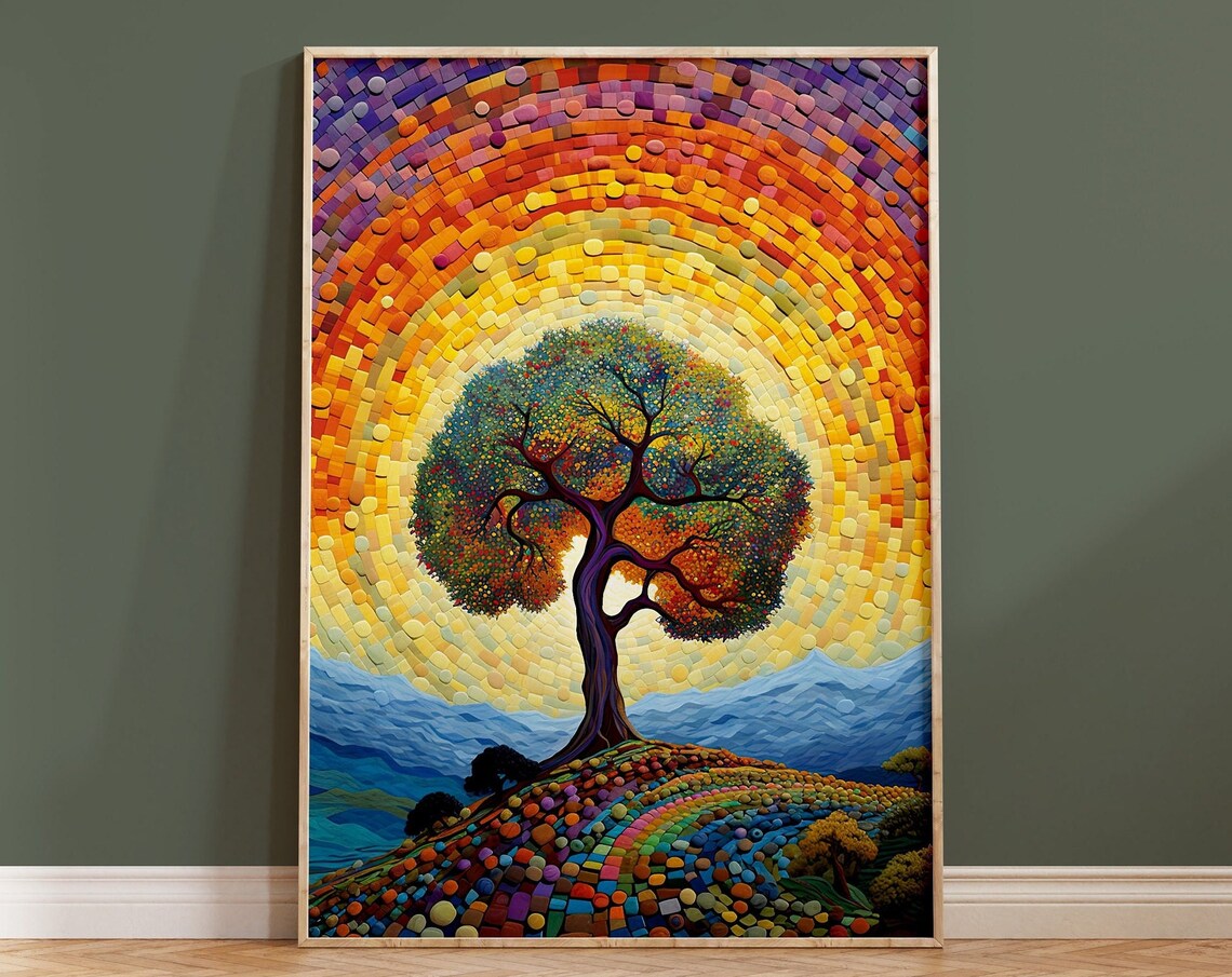 Tree Wall Art Print Rainbow Multicoloured Abstract Collage Mosaic ...