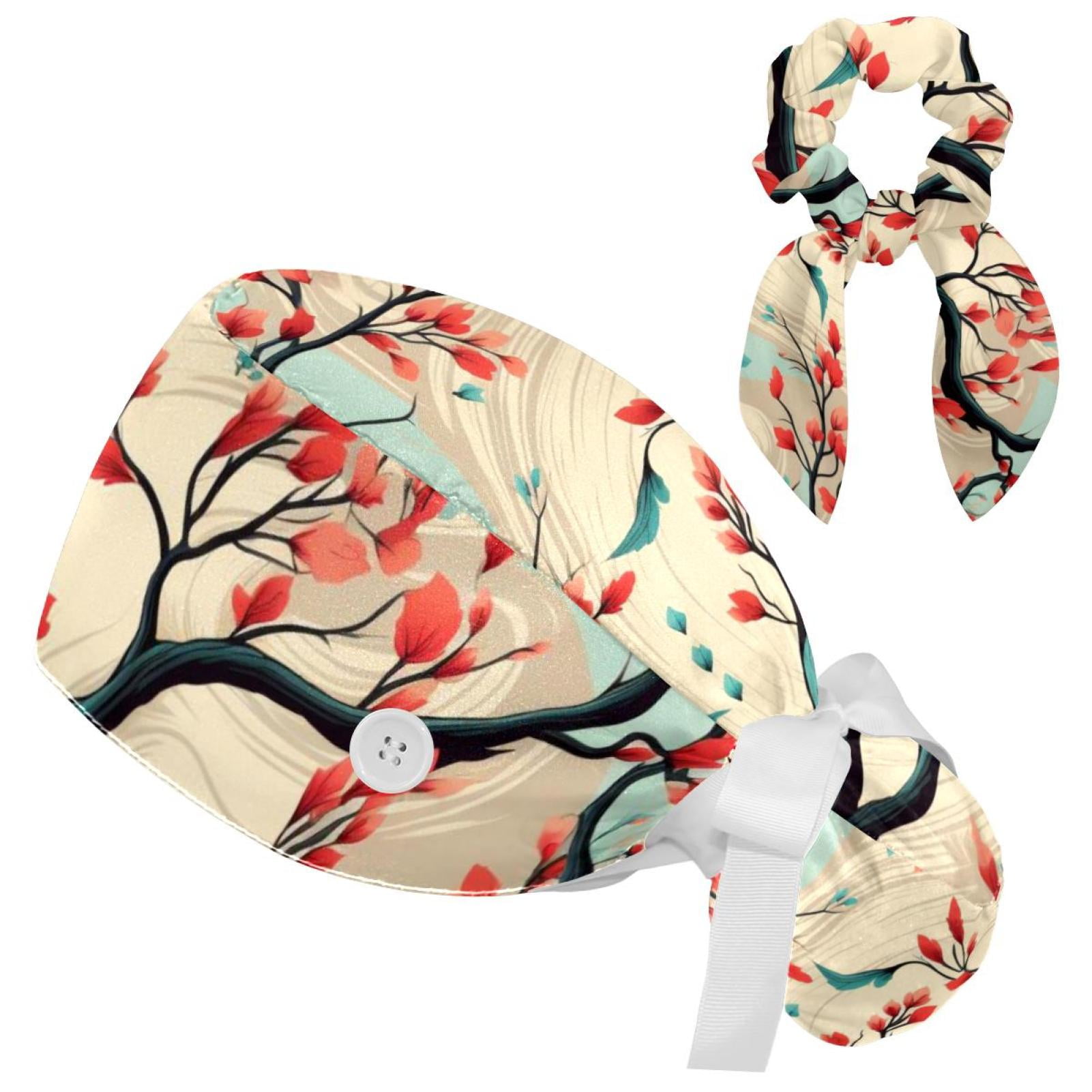 Tree Working Hat Adjustable Scrub Cap with Buttons and Bow Hair ...