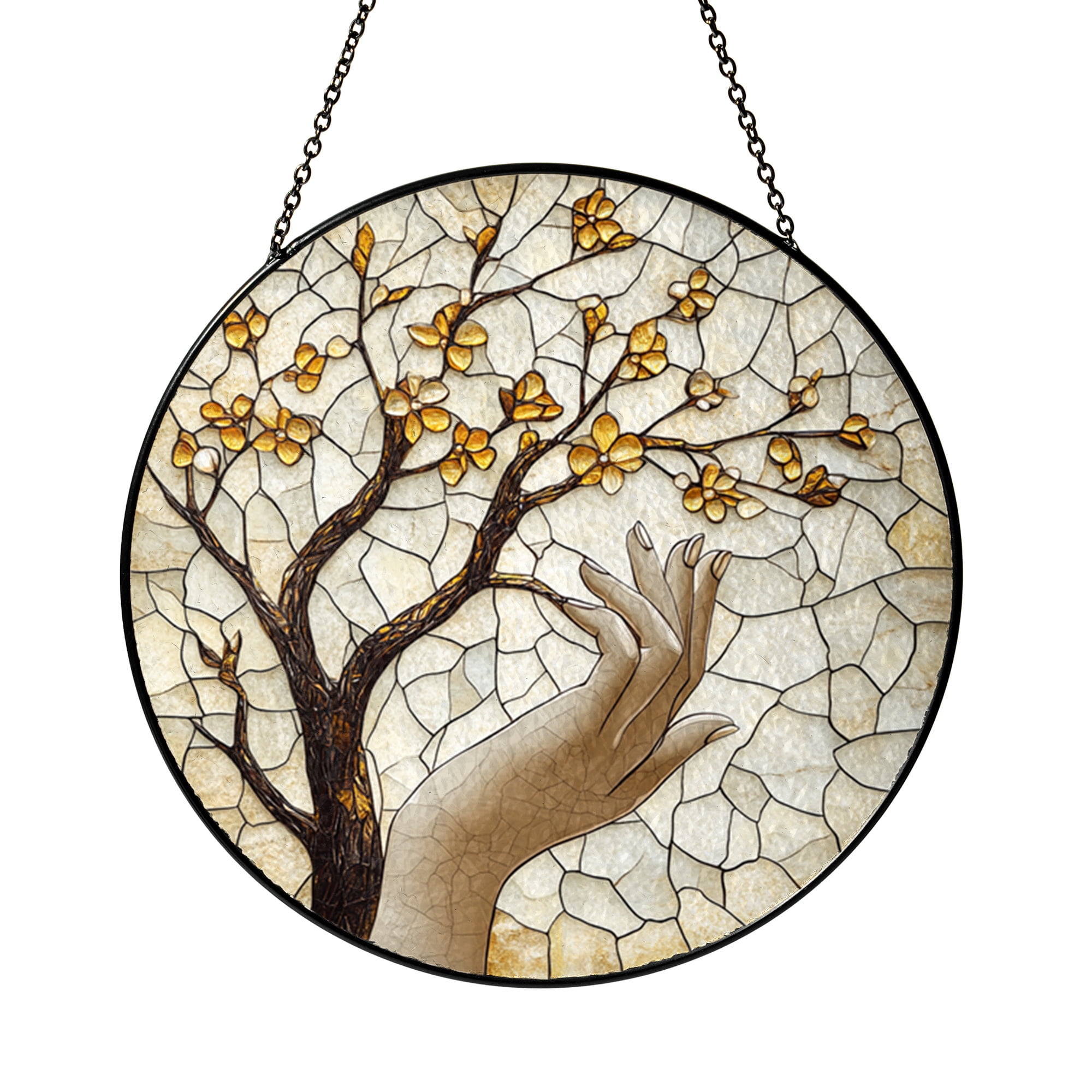 Tree and Hand Silhouette Stained Glass Window Hanging, Decorative ...