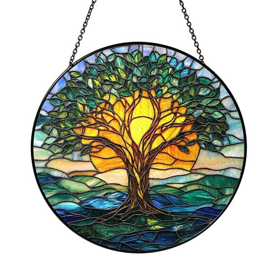 Tree and Sun Abstract Glass Style Window Art - Walmart.com