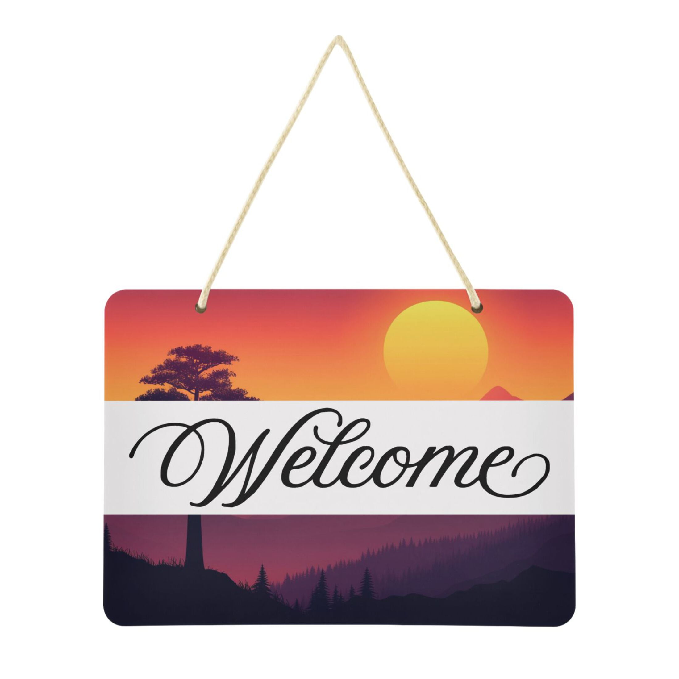 Tree and Sunset Welcome Sign Front Door PVC 14x10 inch Hanger Hello ...
