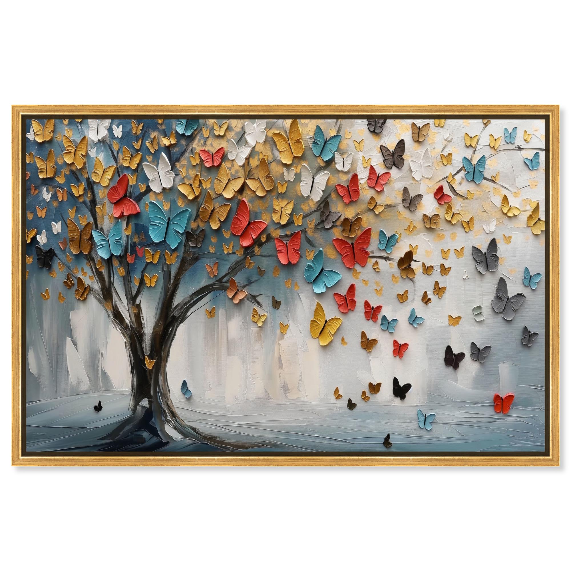 Tree of Fluttering Colors Canvas Colorful Tree Art by Art Remedy, Gold ...