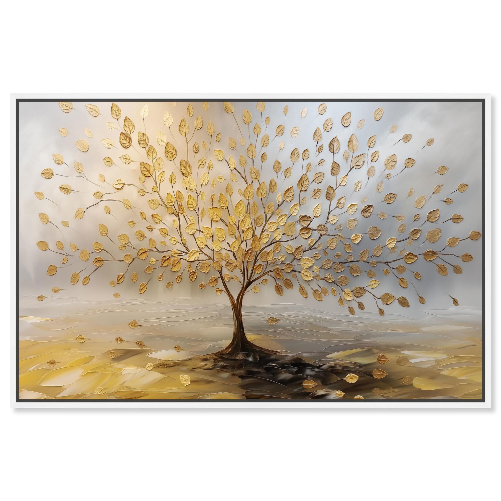 Tree of Golden Leaves Canvas Colorful Tree Art by Art Remedy, White ...