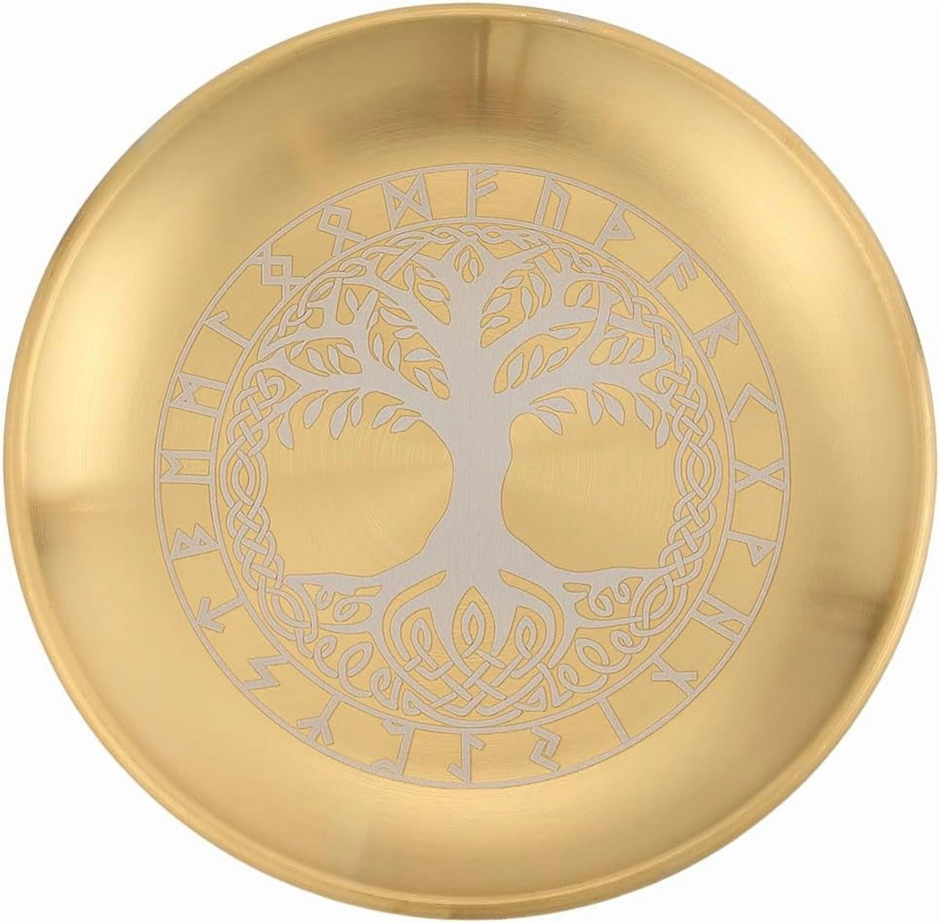Tree of Life Altar Ritual Plate Dish Stainless Steel Flat Bowl Round ...