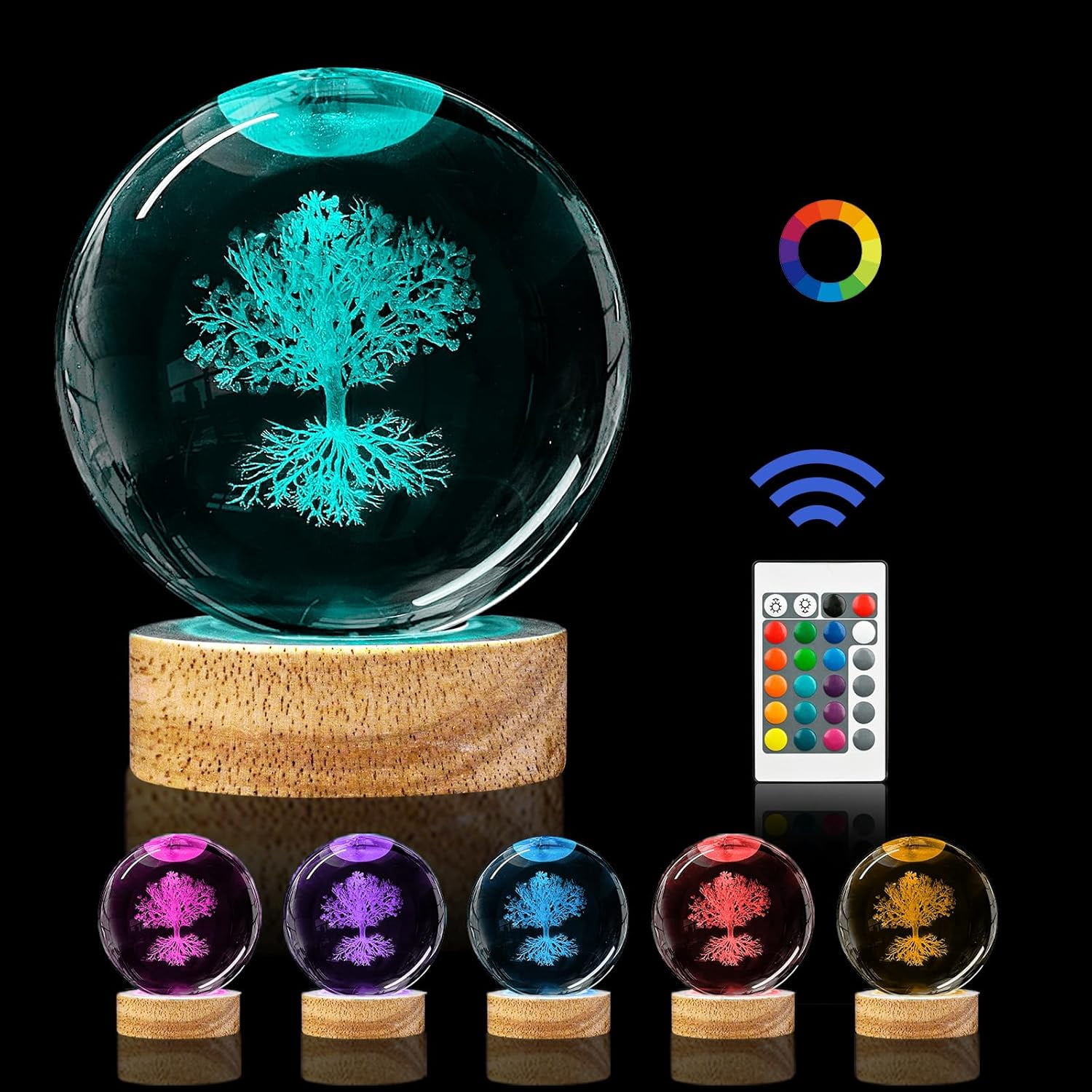 Tree of Life Ball Night Light,3.15in k9 Ball Lamp with 16 Colors Change ...
