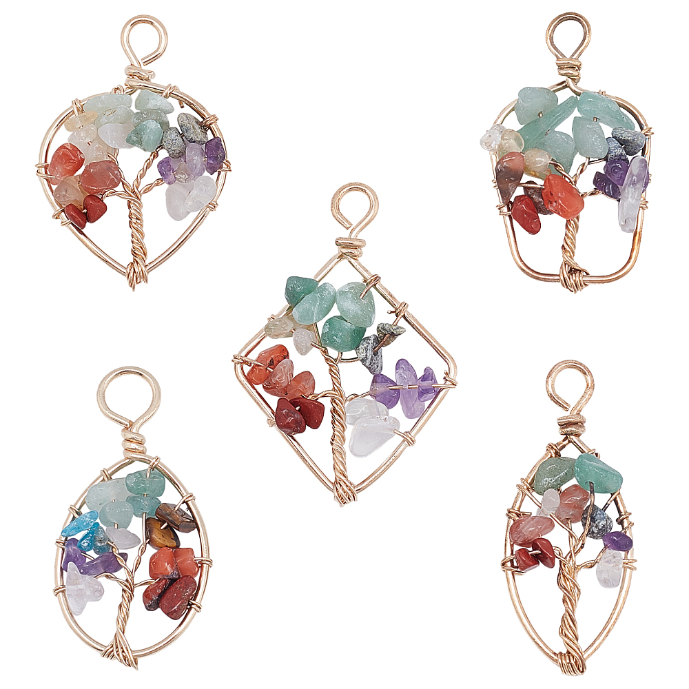 Tree of Life Charms Brass Wire Wrapped Stone Pendant 5 Styles Good Luck ...