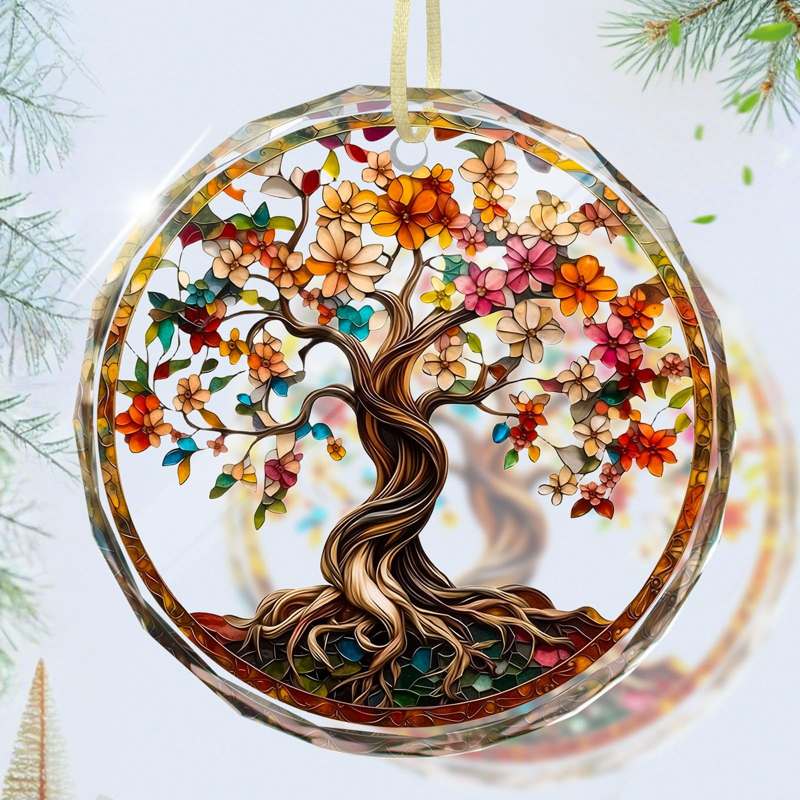 Tree of Life Christmas Ornament, Stained Glass Ornaments and Xmas Tree ...