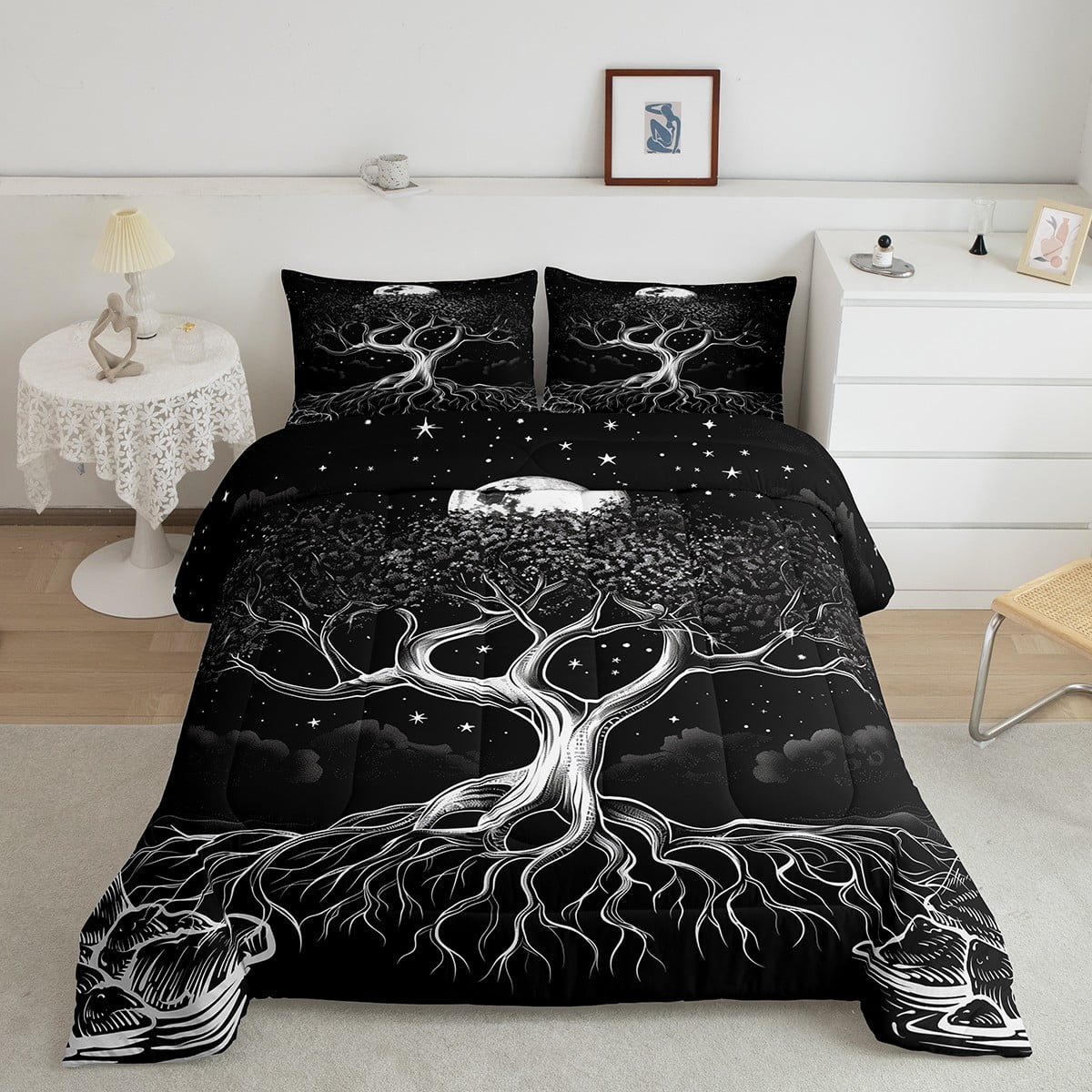 Tree of Life Comforter Set Black and White King Bedding Set,Gothic ...