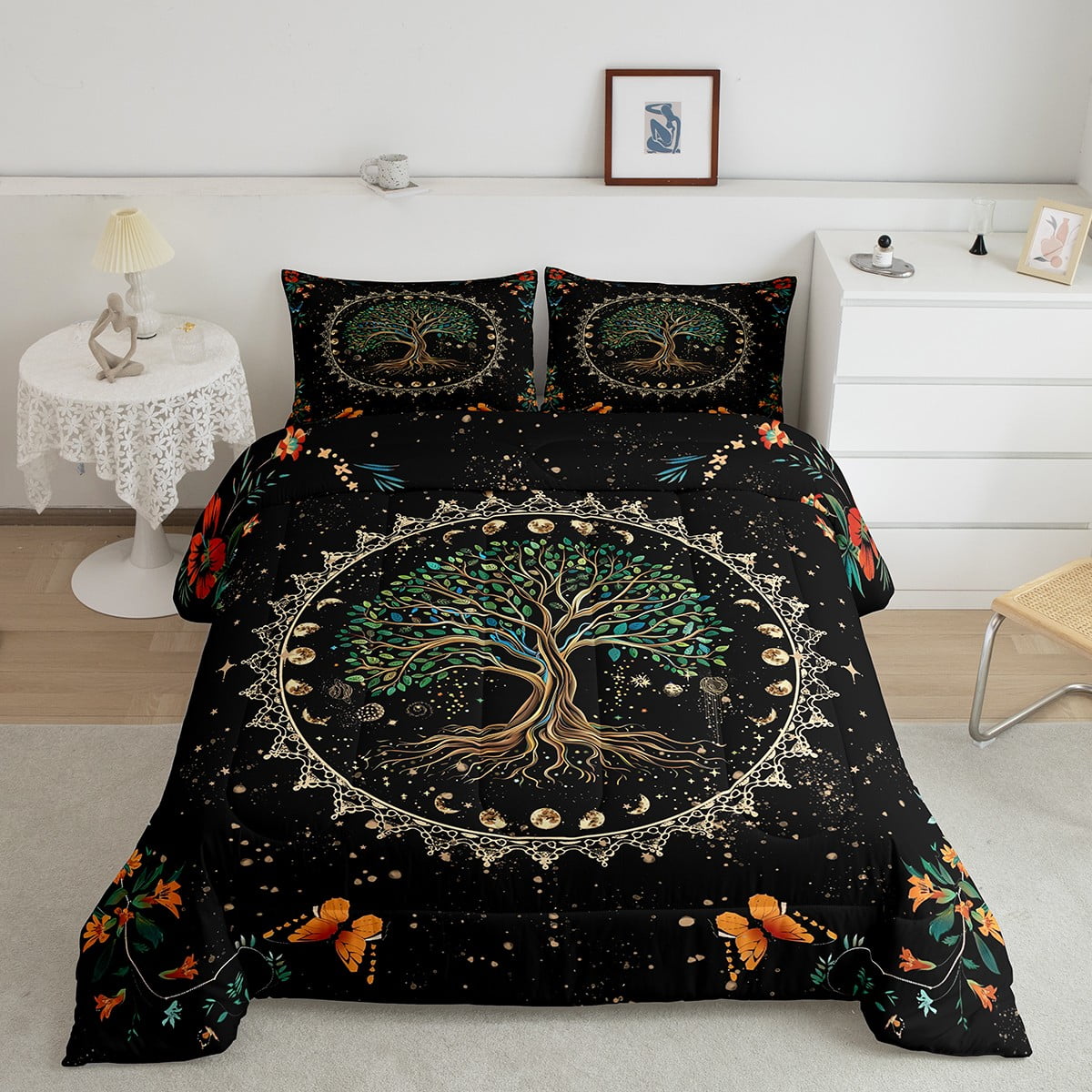 Tree of Life Comforter Set Butterfly Bedding Sets Full,Sun and Moon ...