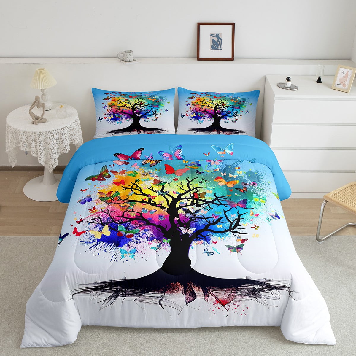 Tree of Life Comforter Set Butterfly Quilt,Rustic Animal King Bedding ...