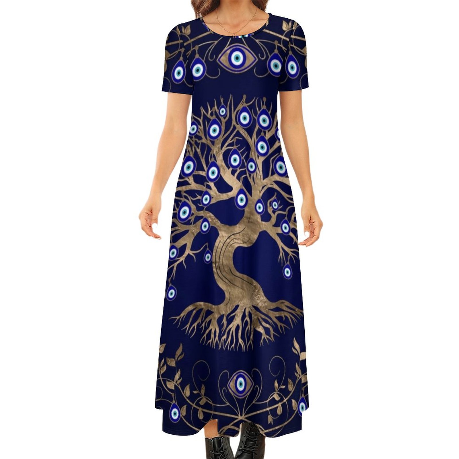 Tree of Life Evil Eye Dress Greek Amulet Elegant Maxi Dress Short ...