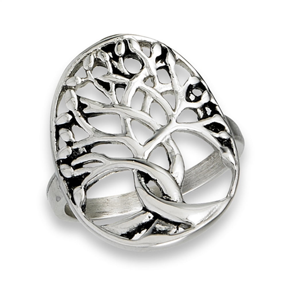 Tree of Life Knot Branches Filigree Leaf Ring Stainless Steel Band Gray ...