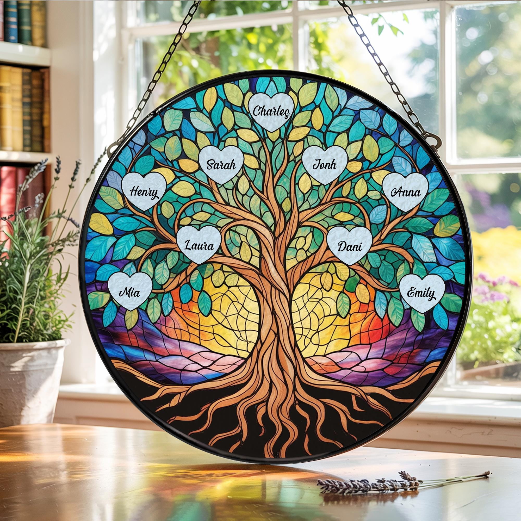 Tree of Life Names Stained Glass Suncatcher, Custom Suncatcher with Kids Names, Family Tree ...