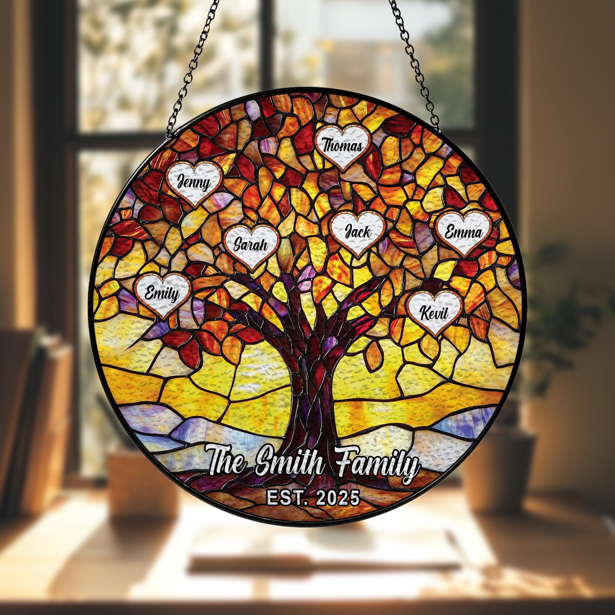Tree of Life Names Stained Glass Suncatcher, Family Tree Suncatcher ...