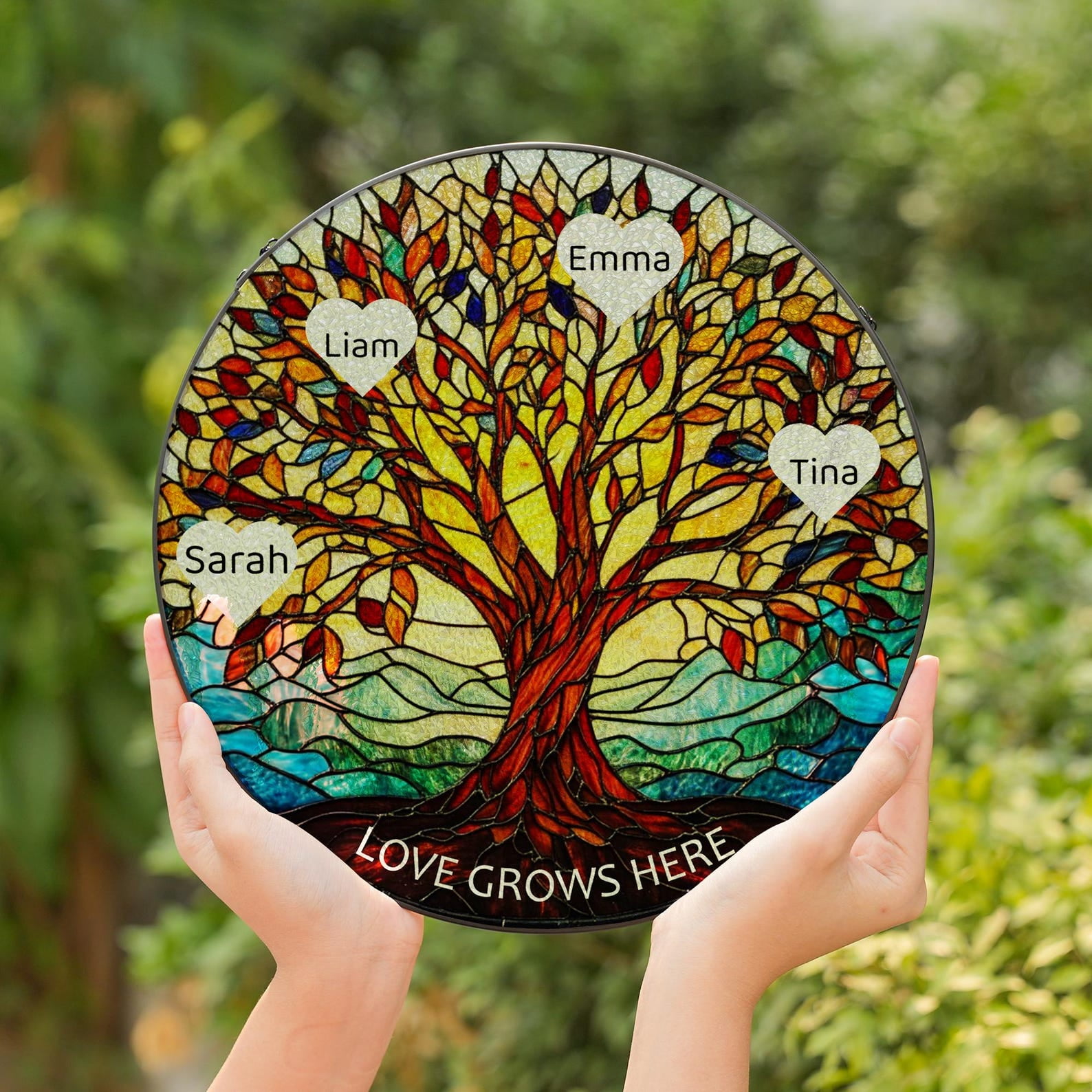 Tree of Life Names Stained Glass Suncatcher, Family Tree Suncatcher ...