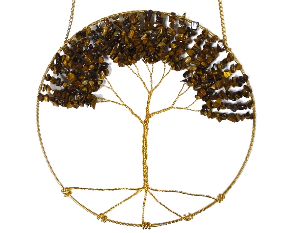 Tree of Life Natural Tumbled Chip Stone Healing Crystal Round Golden ...