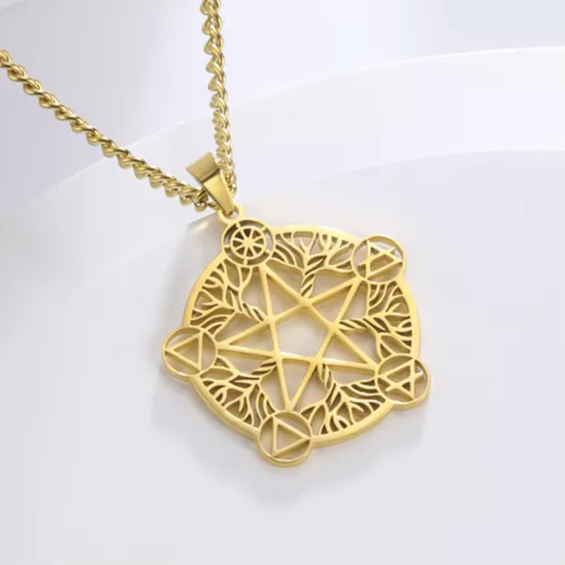 Tree of Life Pentagram Necklace Stainless Steel Pentacle Pendant Wicca ...