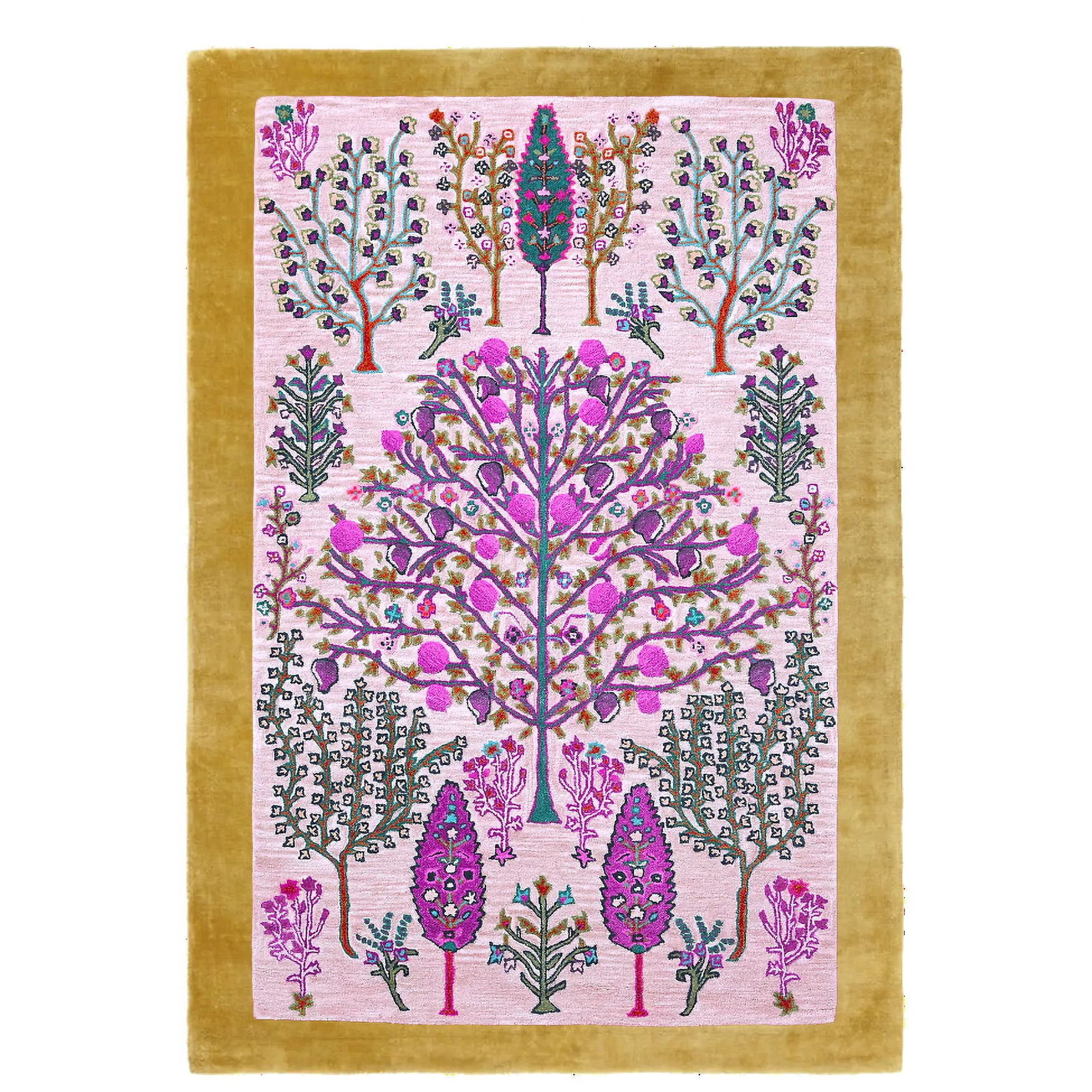 Tree of Life Pink Mustard Hand Tufted Wool Rug - Walmart.com