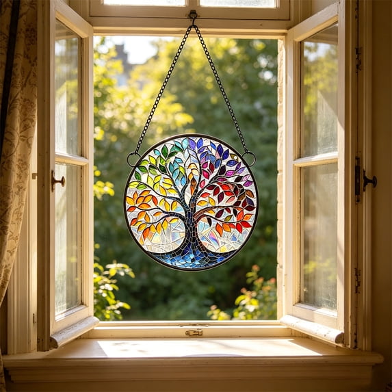 Tree of Life Stained Glass Suncatcher Acrylic Window Hanging Decor,B ...