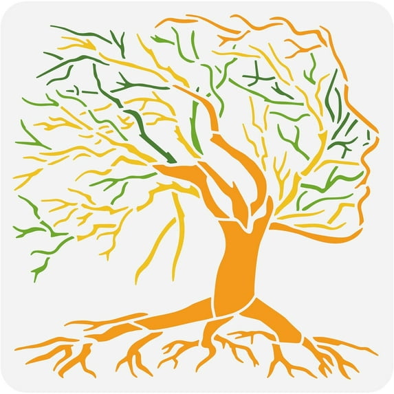 Tree of Life Stencil Face Pattern Tree Reusable Drawing Stencils 12x12 ...
