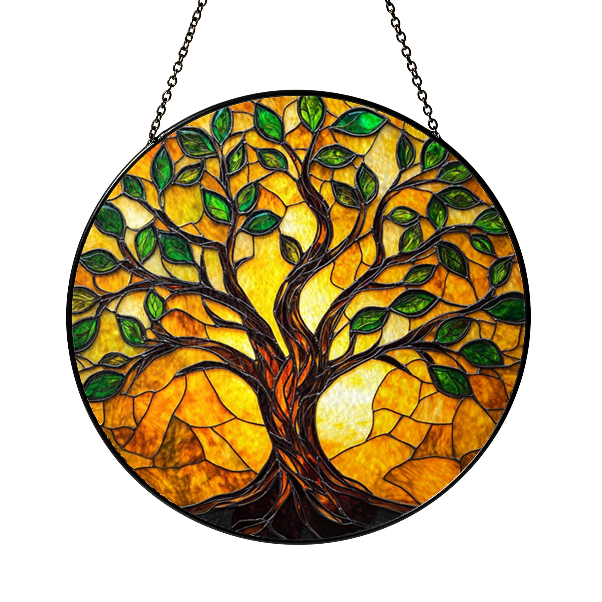 Tree of Life Sun Catcher Stained Glass Style Window Hanging Earth Tone ...