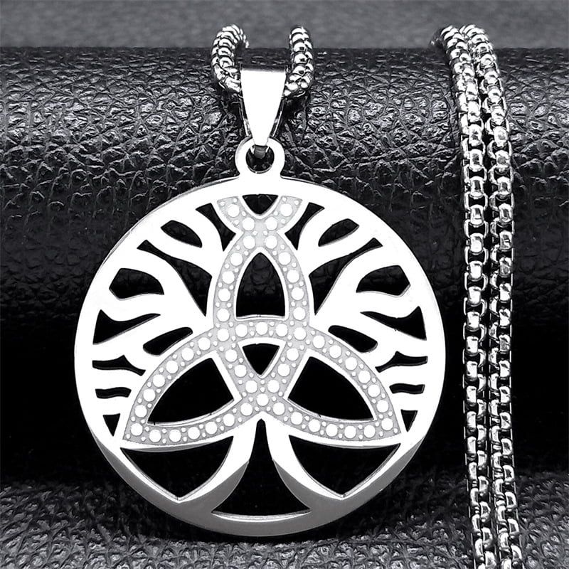 Tree of Life Trinity Celtic Knot Necklace Men 14K White Gold Hip Hop Viking Triquetra Necklaces ...