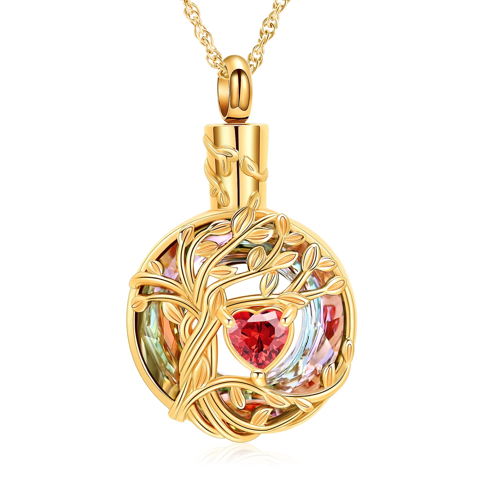 Tree of Life Urn Necklace for Ashes Cremation Jewelry Crystal Circle ...