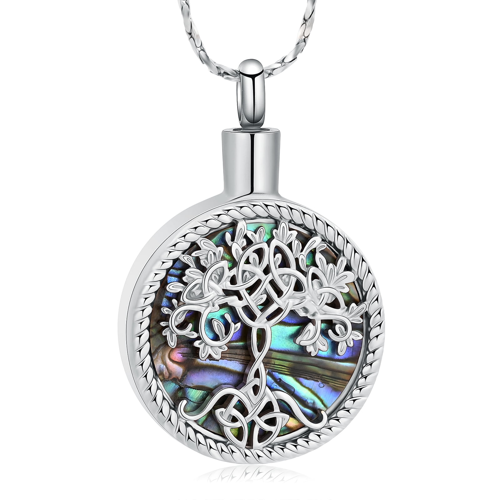 Tree of Life Urn Necklace for Men Women Abalone Shell Opal Cremation Jewelry Human / Pet ...