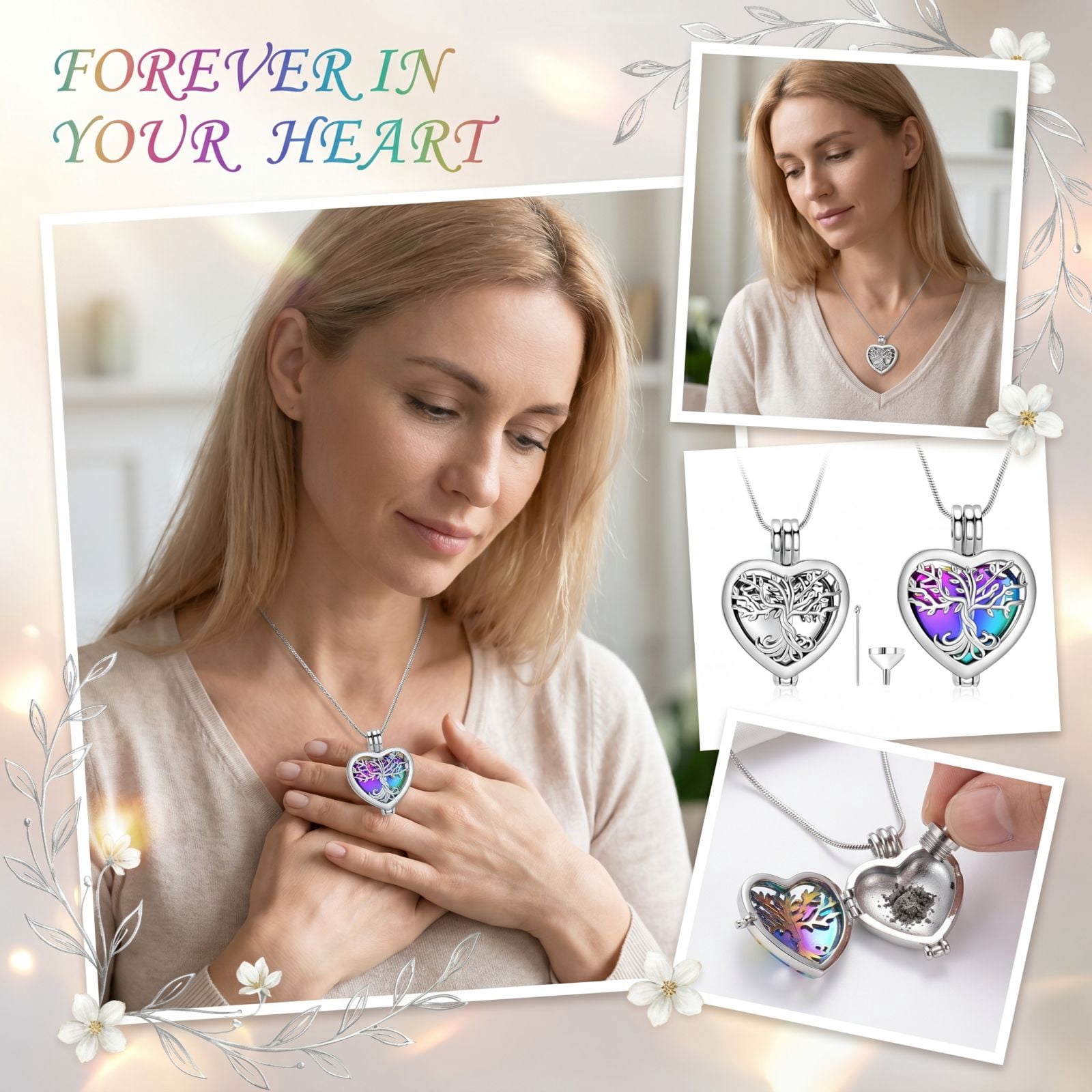 Tree of Life Urn Necklaces for Ashes 925 Sterling Silver Heart ...
