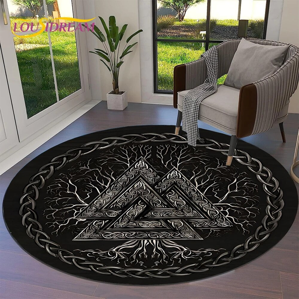 Tree of Life Viking Yggdrasil Valknut Round Carpet Rug for Living Room ...
