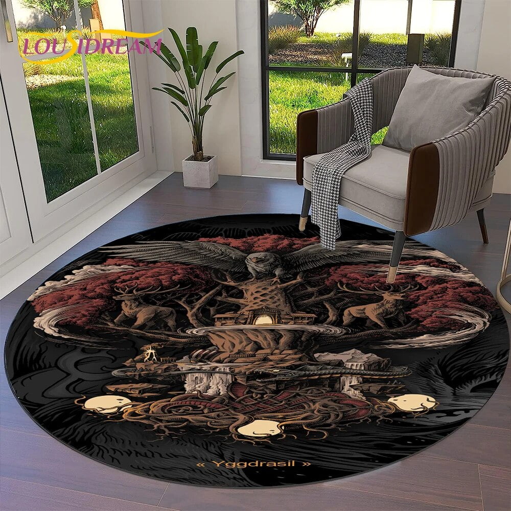 Tree of Life Viking Yggdrasil Valknut Round Carpet Rug for Living Room ...