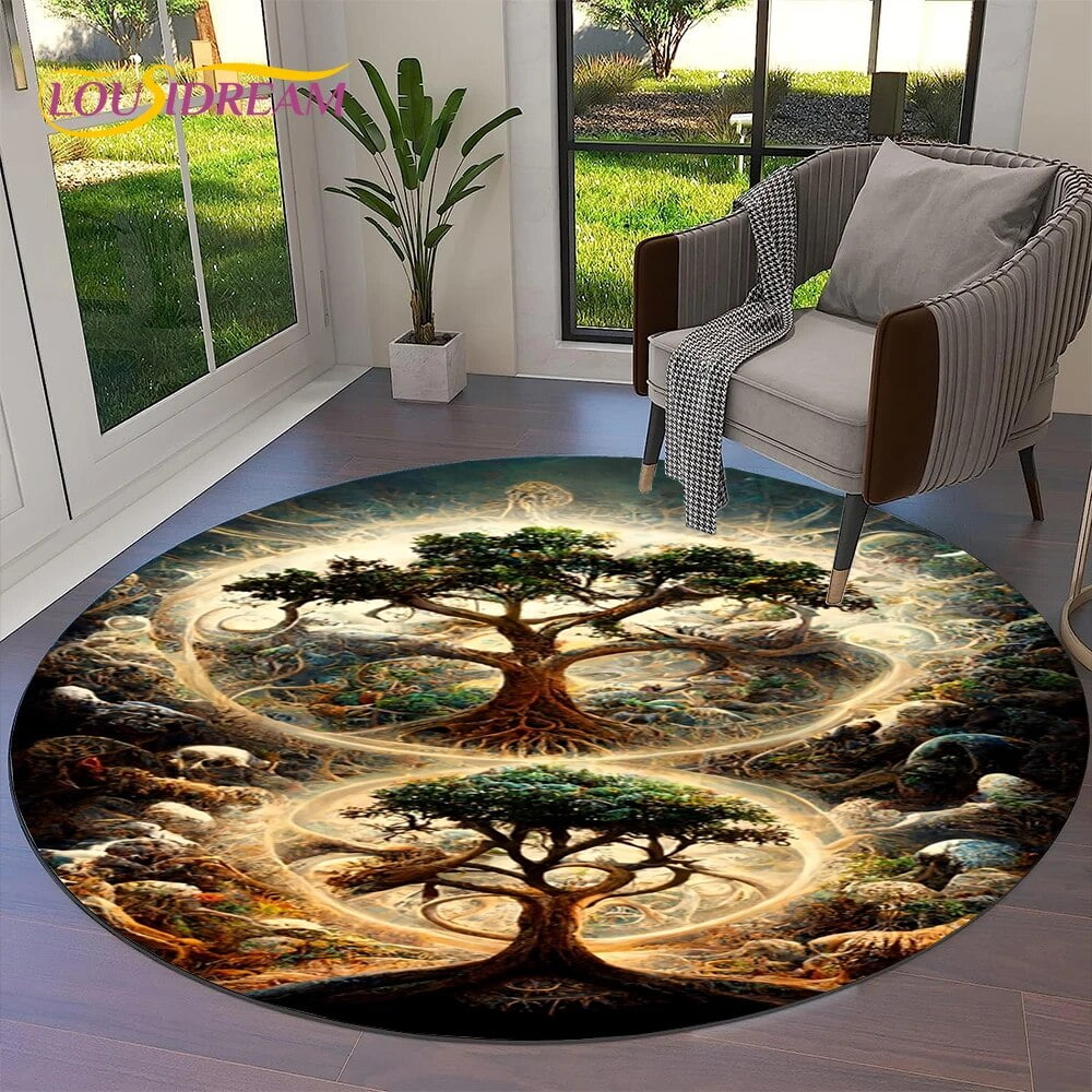 Tree of Life Viking Yggdrasil Valknut Round Carpet Rug for Living Room ...