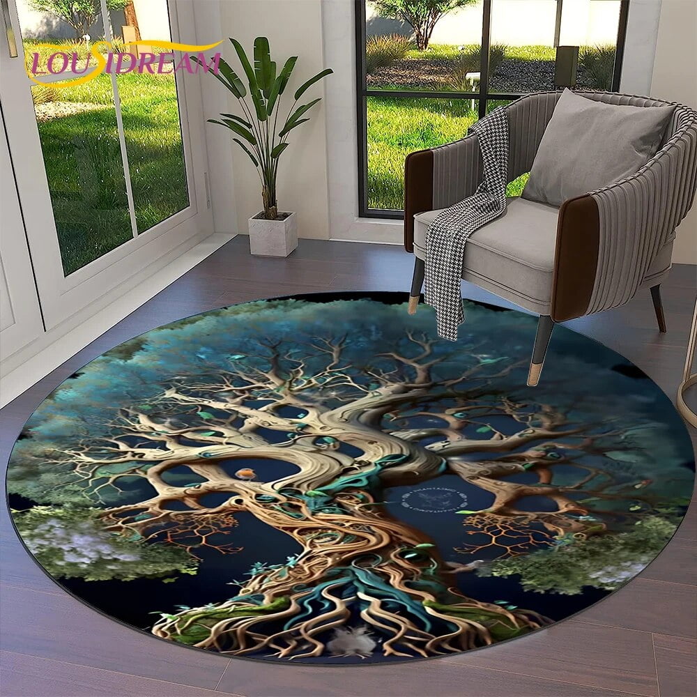Tree of Life Viking Yggdrasil Valknut Round Carpet Rug for Living Room ...