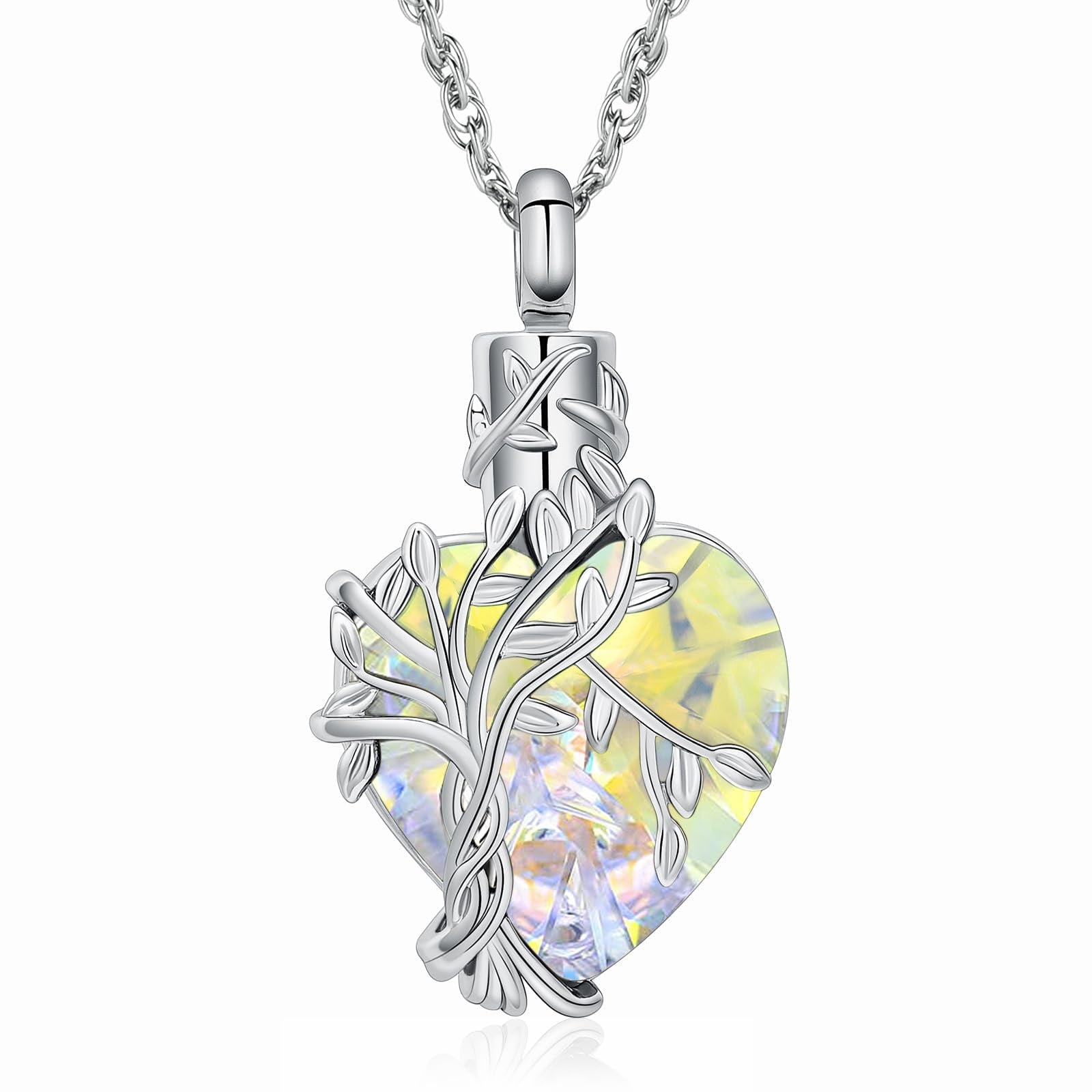 Tree of Life and Crystal Heart Cremation Jewelry for Ashes Urn Necklace ...