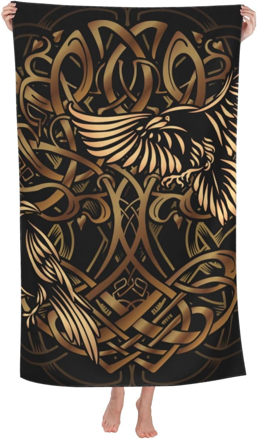 Tree of Life and Totem Bird Large Beach Towel - Plush Thick Cotton Pool ...