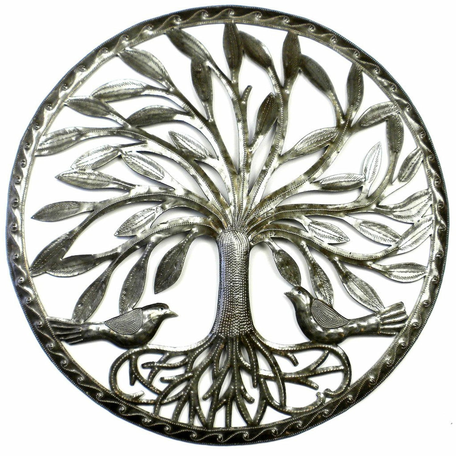 Tree of Life with Two Birds Ringed Haitian Steel Drum Wall Art ...