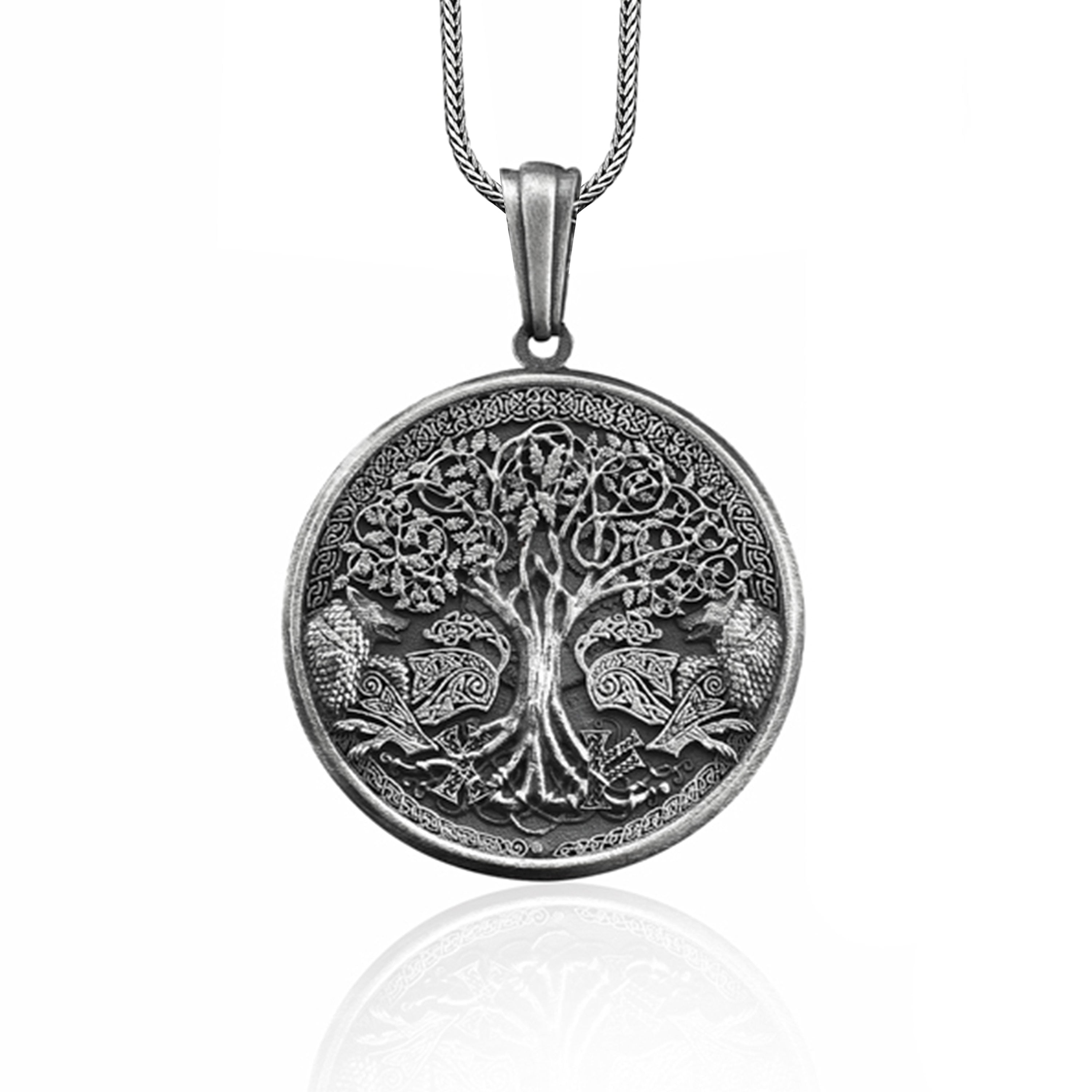 Tree of Life with Wolf Handmade Sterling Silver Charm Necklace ...