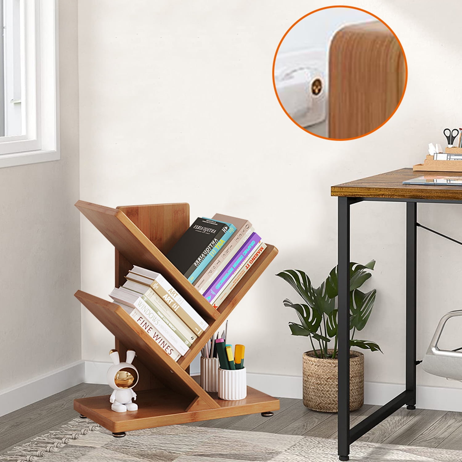 CozySound 3-Tier Tree Bookshelf, 17"x9"x22" Bamboo Storage Shelf ...