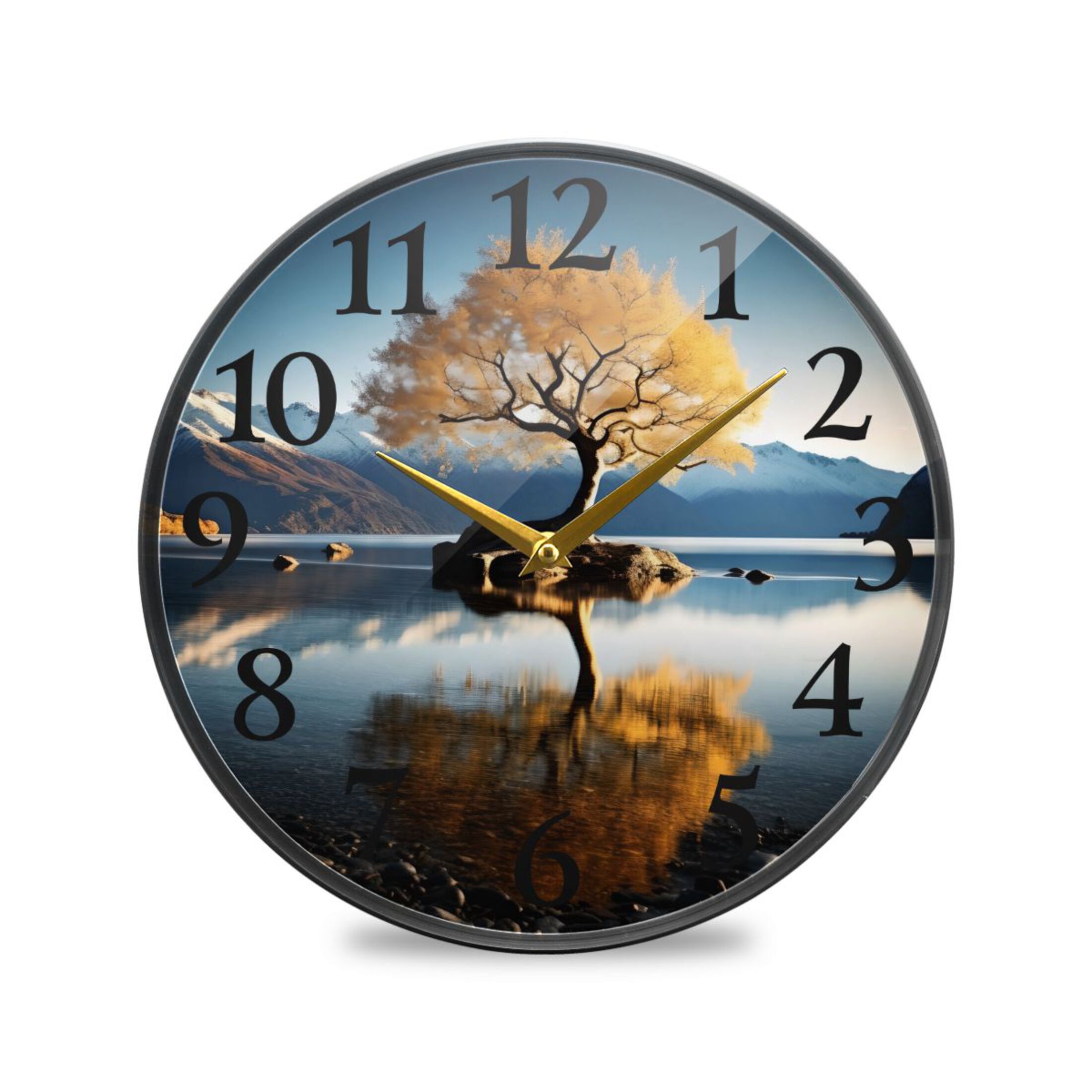 Tree with Golden Wall Clocks Battery Operated 11.9 Inch Round Clock Acrylic Silent Non-Ticking ...